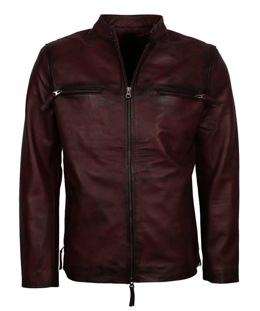 Maroon Biker Men's Genuine Leather Jacket