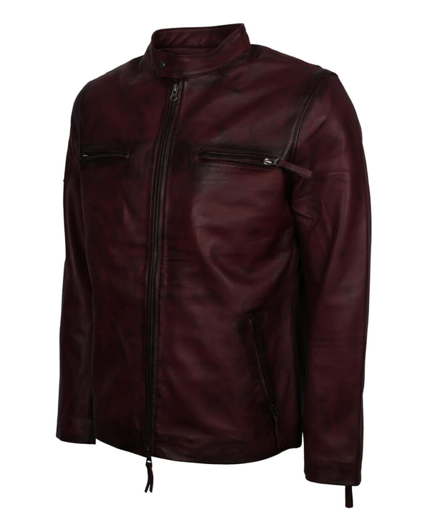 Maroon Biker Men's Genuine Leather Jacket