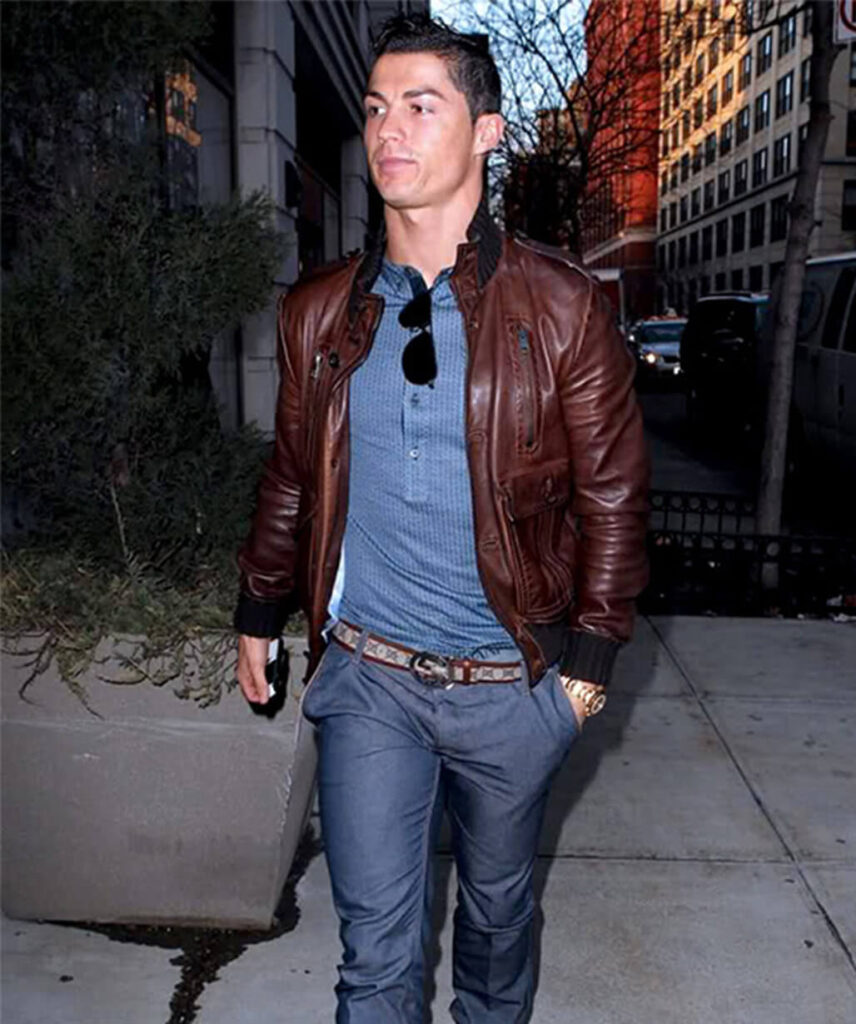 Cristiano Ronaldo Brown Leather Jacket